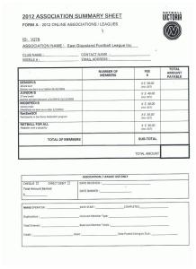 VNA Association Summary Sheet Form A Online Leagues - Football Netball ...